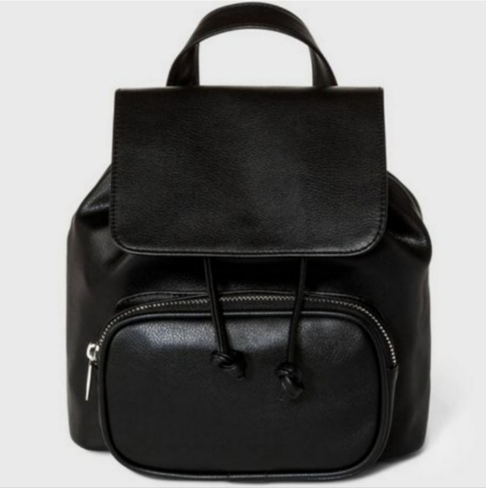 Wild Fable Mini Flap Faux Leather Backpack Black - Gem